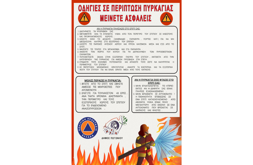 Οδηγίες σε περίπτωση πυρκαγιάς - ΔΗΜΟΣ ΠΩΓΩΝΙΟΥ